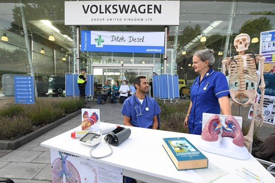 Greenpeace campaigners hold anti-diesel protest at Volkswagen UK HQ ...